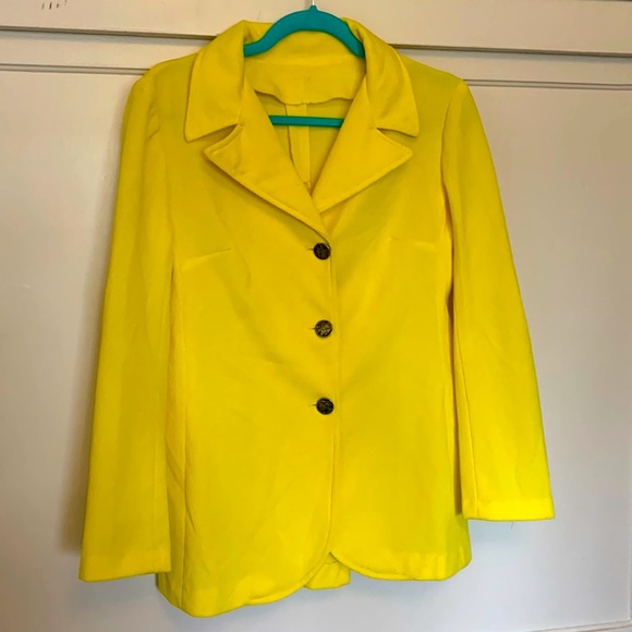 Jackets & Coats | Vintage Lemon Yellow Polyester Blazer Indian Penny ...